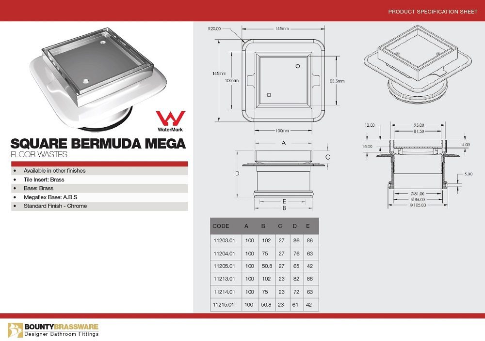 Bermuda Mega Square Tile Insert Floor Waste 100mm - Bathrooms On A Budget