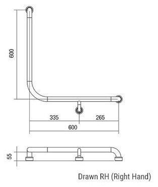 AMBULANT TOILET GRAB RAIL 600MM RIGHT HAND - BATHROOMS ON A BUDGET