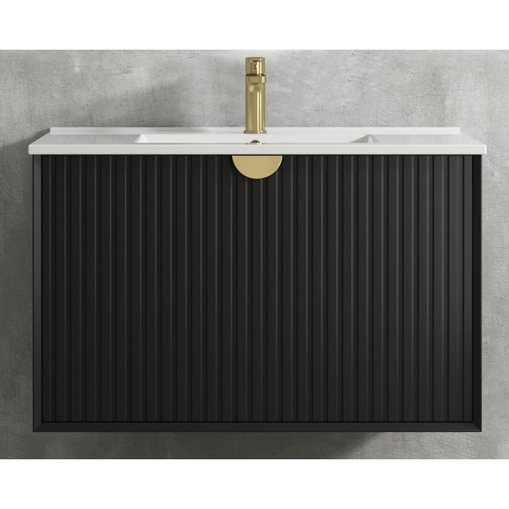 Marlo Wave Matte Black 900mm Wall Hung Vanity - Bathrooms On A Budget