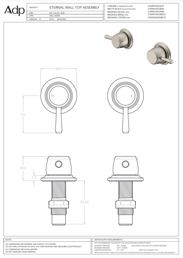 ADP Eternal Wall Top Assembly Matte Black - Bathrooms On A Budget