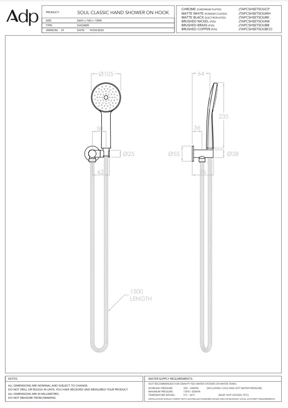 ADP Soul Classic Hand Shower On Hook Chrome - Bathrooms On A Budget