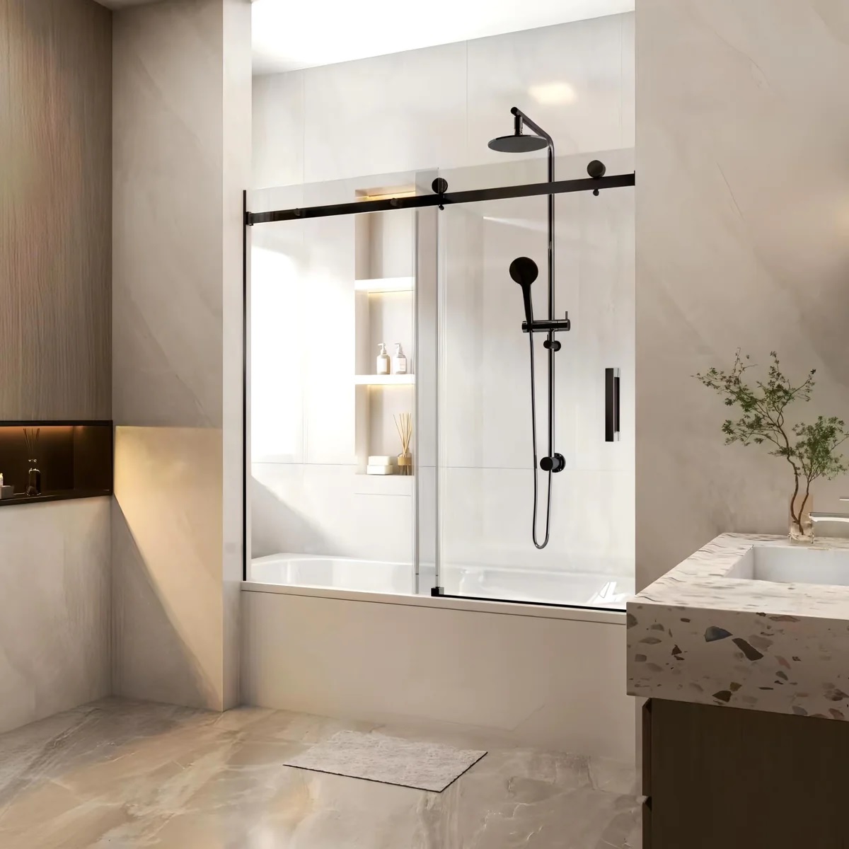 Frameless Sliding Bath Screen 1450-1550 Gun Metal | Bathrooms on a Budget