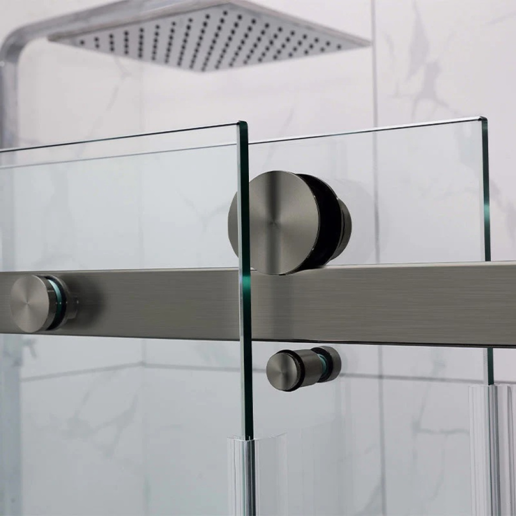 Frameless Sliding Bath Screen 1650-1800 Gun Metal | Bathrooms on a Budget