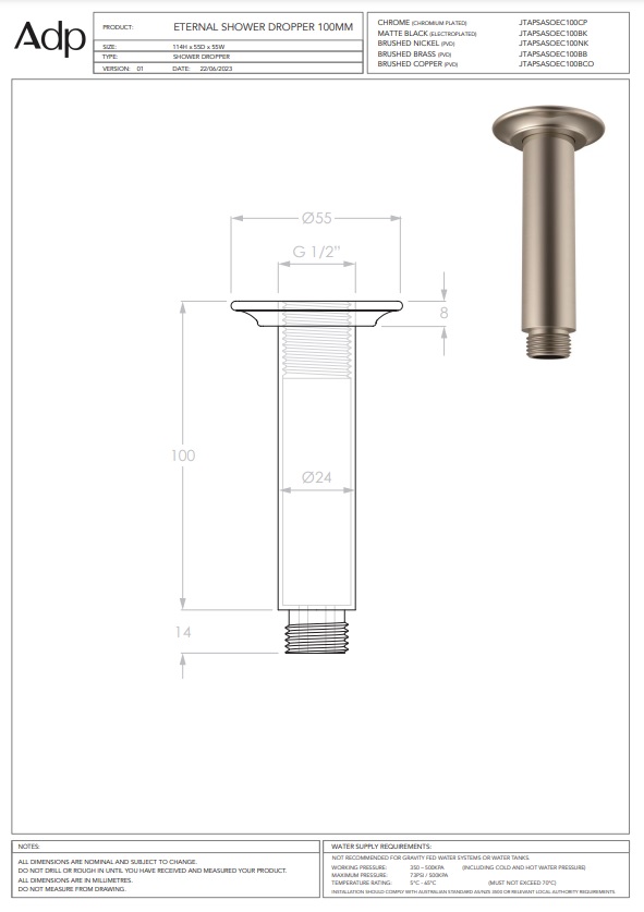 ADP Eternal Shower Dropper 100 Chrome | Bathrooms on a Budget