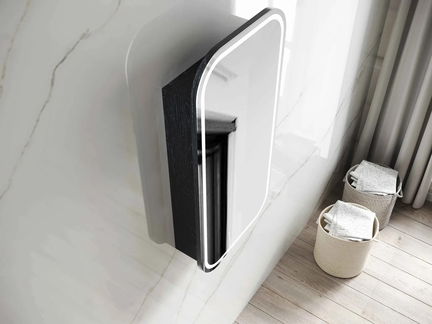 Newport Led Shaving Cabinet 900 x 450 Black Oak | Bathrooms on a Budget