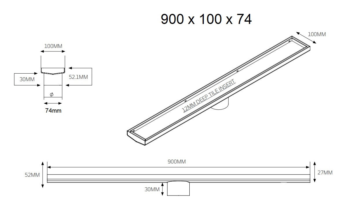 Radiant Tile Insert Floor Grate 900mm Brushed Gold