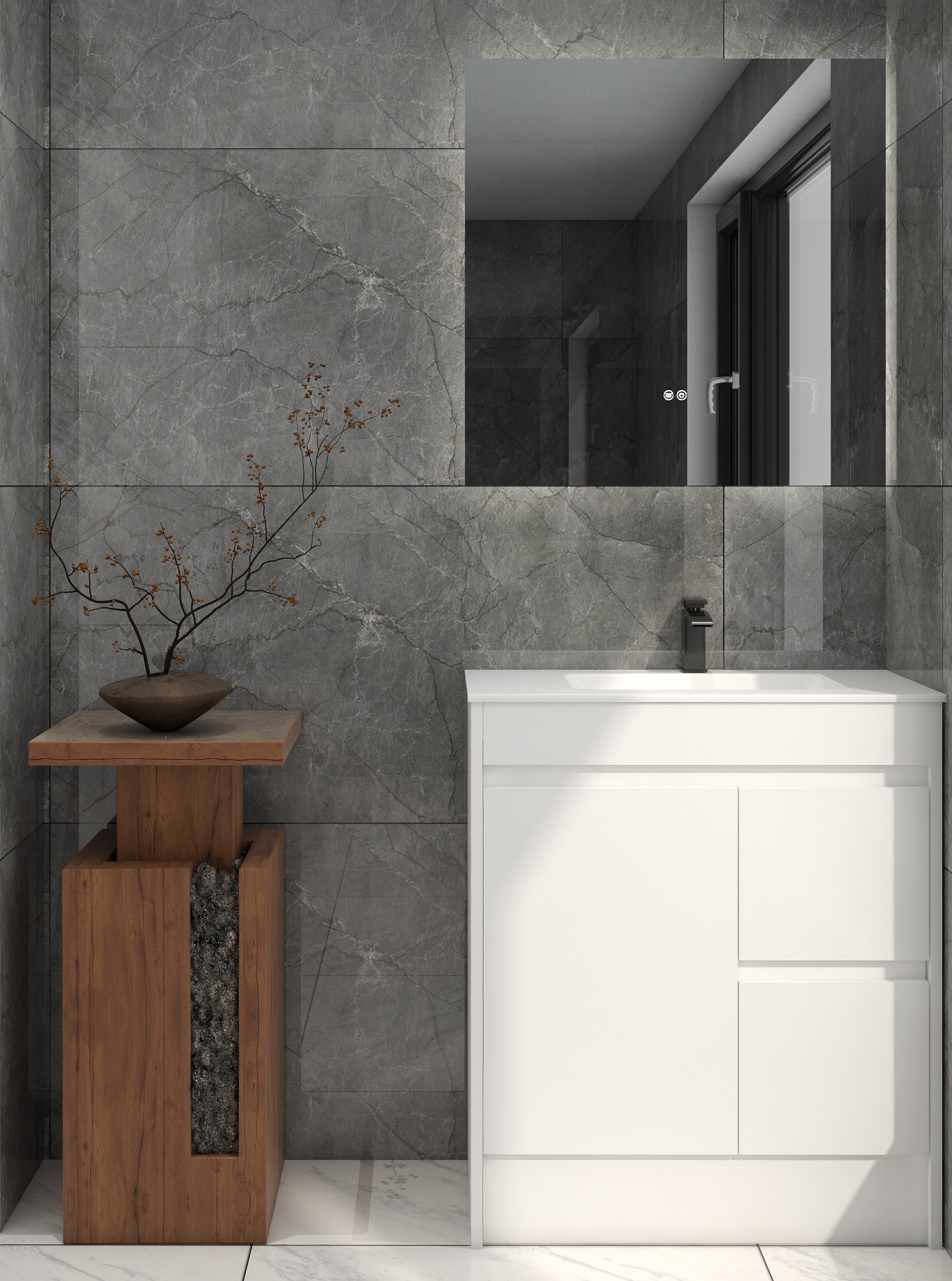 Slimline Ensuite 750mm Vanity PVC Right Drawers | Bathrooms on a Budget