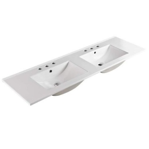 Ceramic 1500mm Vanity Top Double Bowl 3 Tap Holes White | Bathrooms on ...