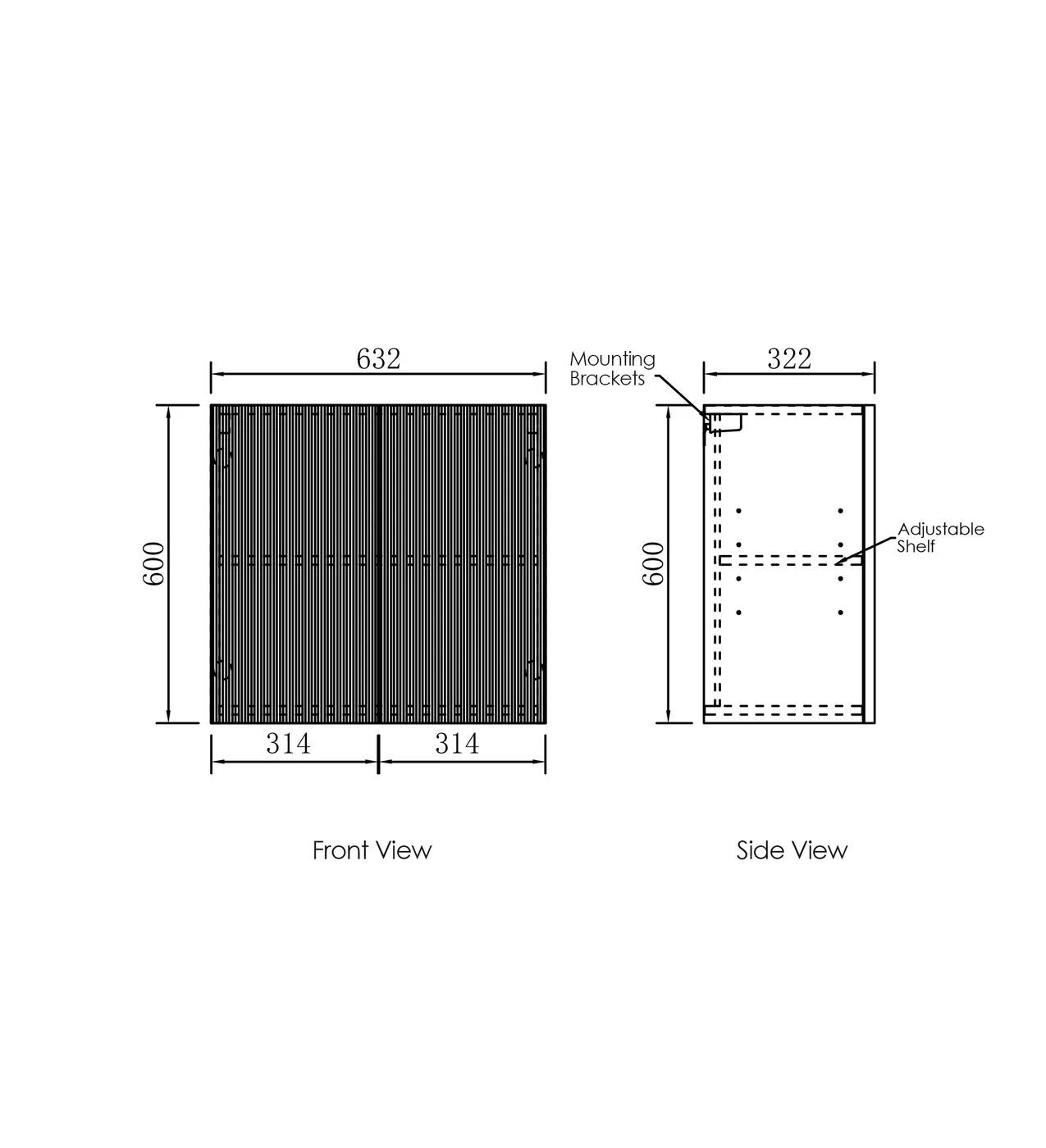 Marlo Fluted Black 630mm Wall Laundry Cabinet | Bathrooms on a Budget