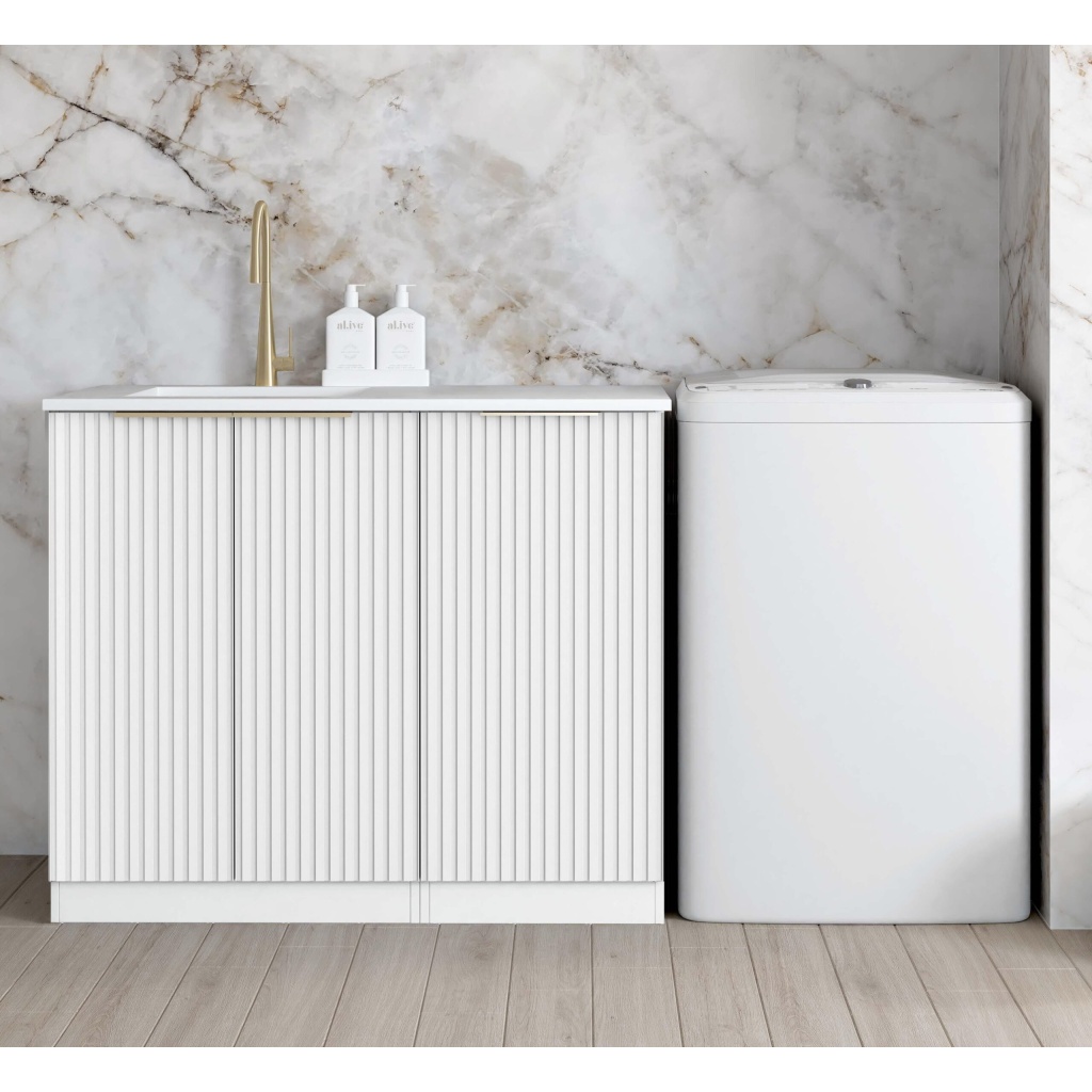 Noosa Matte White Fluted 1060mm Laundry | Bathrooms on a Budget