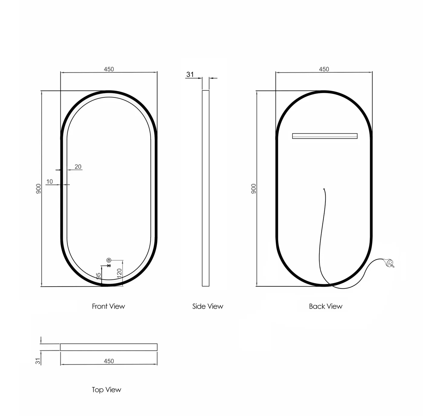 Noosa White Metal Frame Led Mirror 900 x 450 | Bathrooms on a Budget