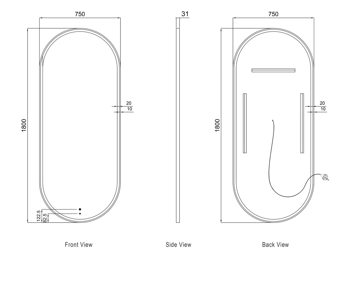 Noosa Matte Black Metal Frame Led Mirror 1800 x 750 | Bathrooms on a Budget