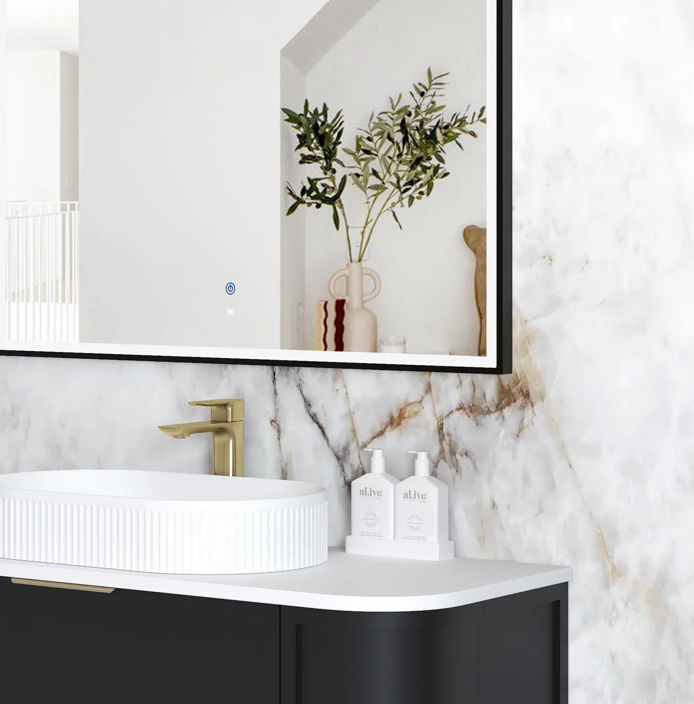 Archie Black Metal Frame LED Mirror 1500 x 1000 | Bathrooms on a Budget