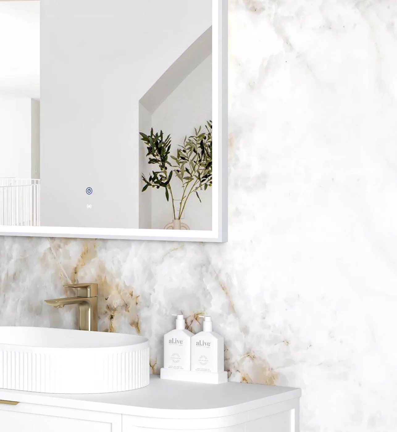 Archie White Metal Frame LED Mirror 1500 x 1000 | Bathrooms on a Budget