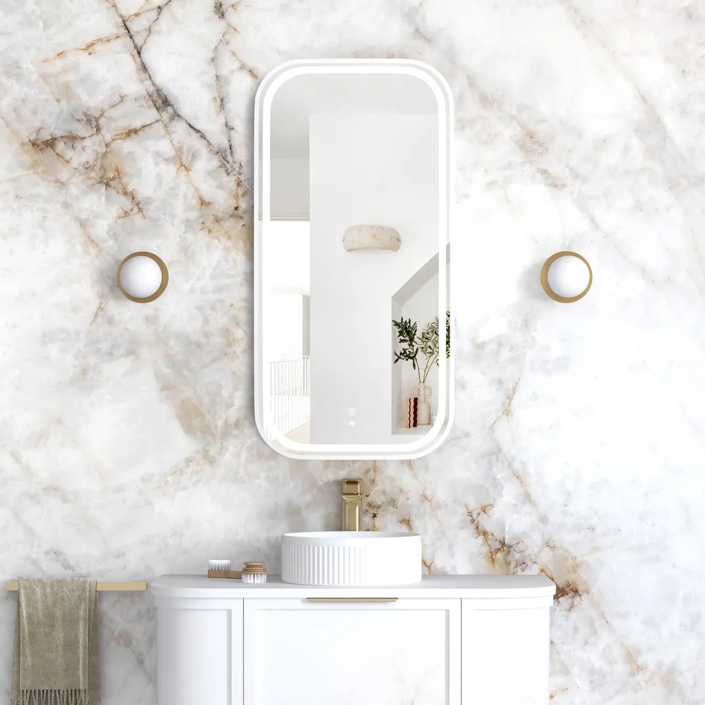 Newport White Metal Frame LED Mirror 900 x 450 | Bathrooms on a Budget