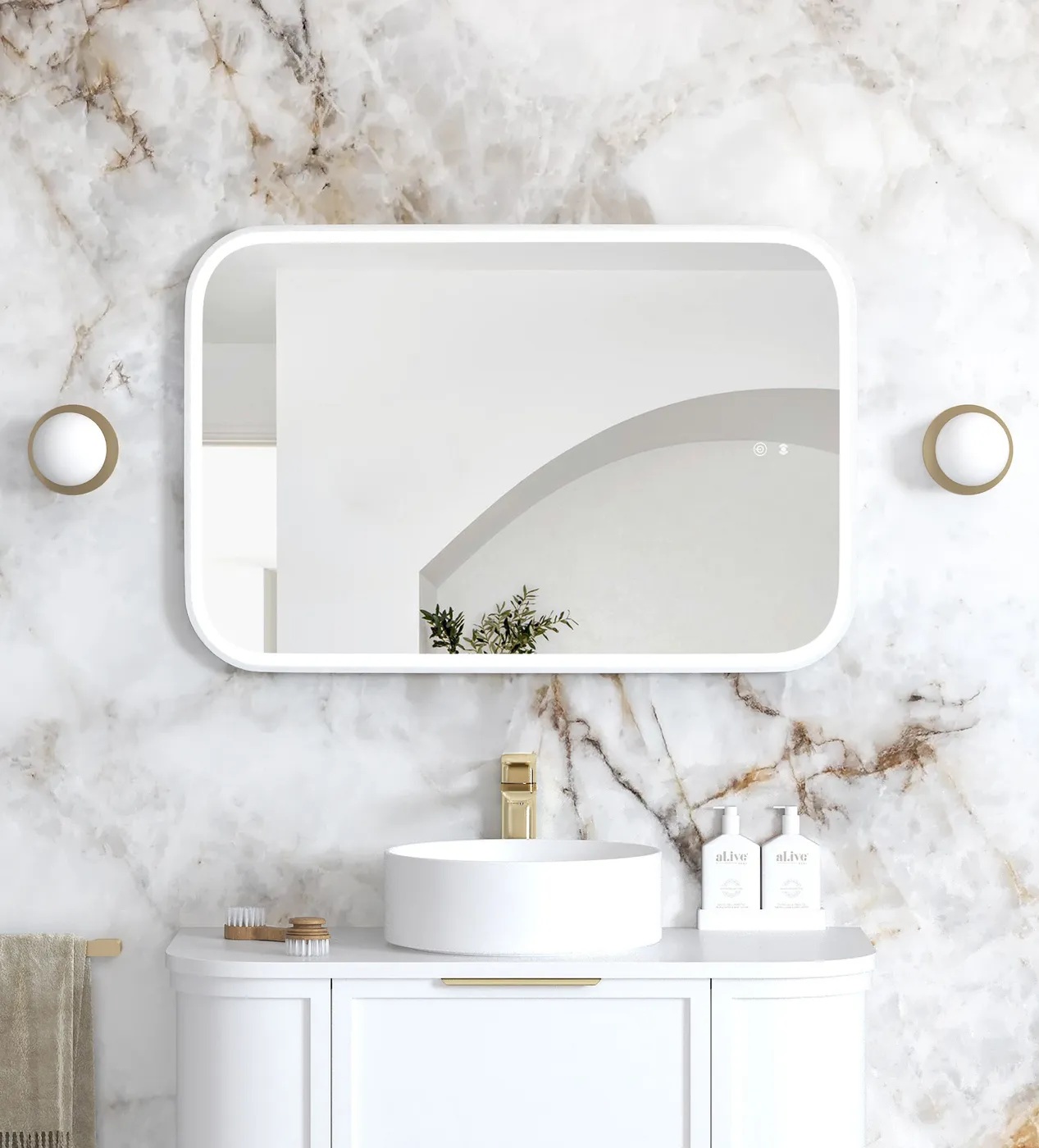 Newport White Metal Frame Led Mirror 900 x 600 | Bathrooms on a Budget