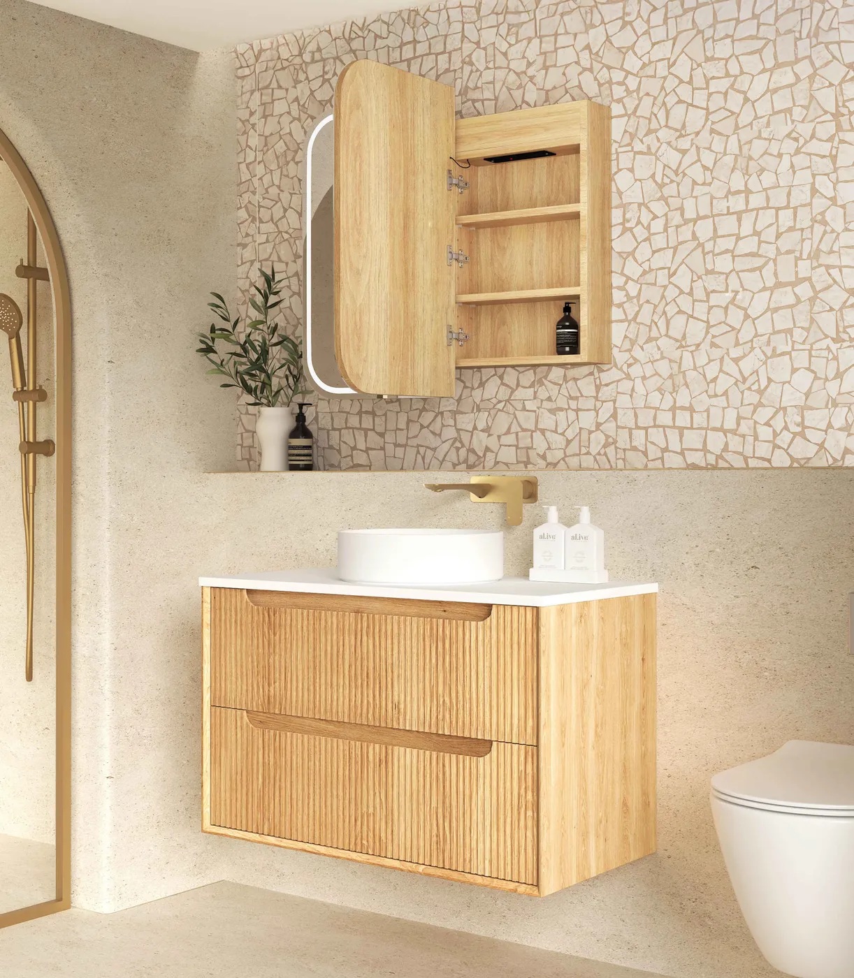 Newport Led Shaving Cabinet 900 x 750 Natural Oak Premium Edition ...