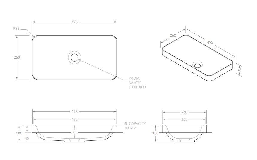 Faith Slimline Solid Surface Semi Inset Basin Gloss White | Bathrooms ...