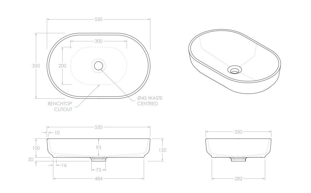 Marilyn Ceramic Above Counter Basin Matte Concrete | Bathrooms on a Budget